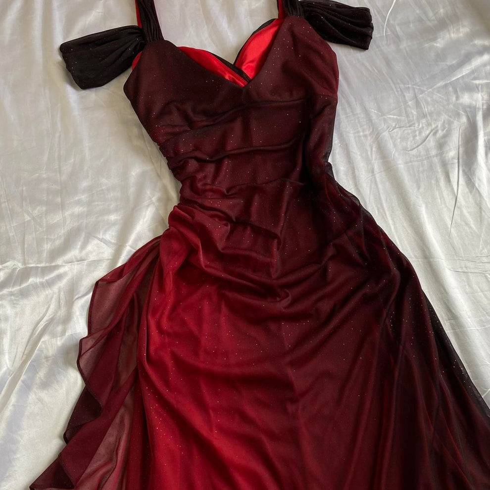 Beautiful A line Straps Ombre Red Long Chiffon Prom Dress P1284 ...
