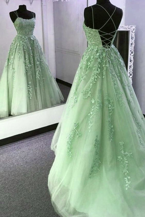 Light Green Prom Dresses Long A line Tulle Formal Evening Dress P1304 ...