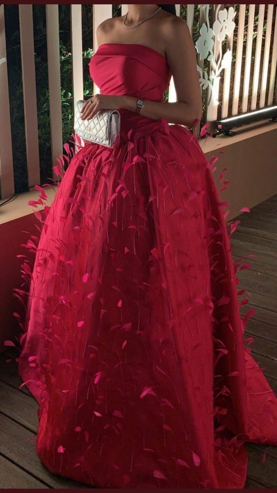 Ball Gown Strapless Hot Pink Long Prom Dress With Feathers P1517 ...