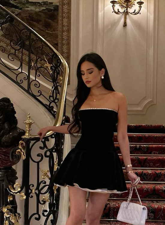 cute a line black strapless homecoming dress 18th birthday outfits P21 ...