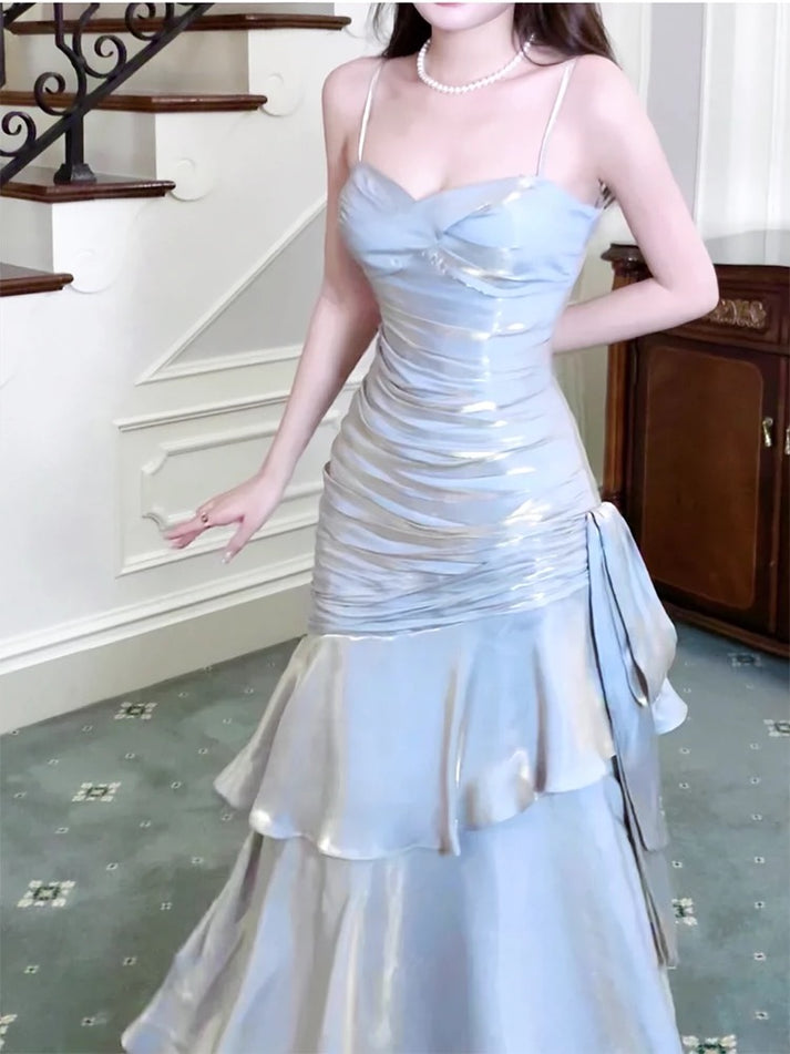 Modest Mermaid Spaghetti Straps Long Prom Dresses Birthday Party Dress ...