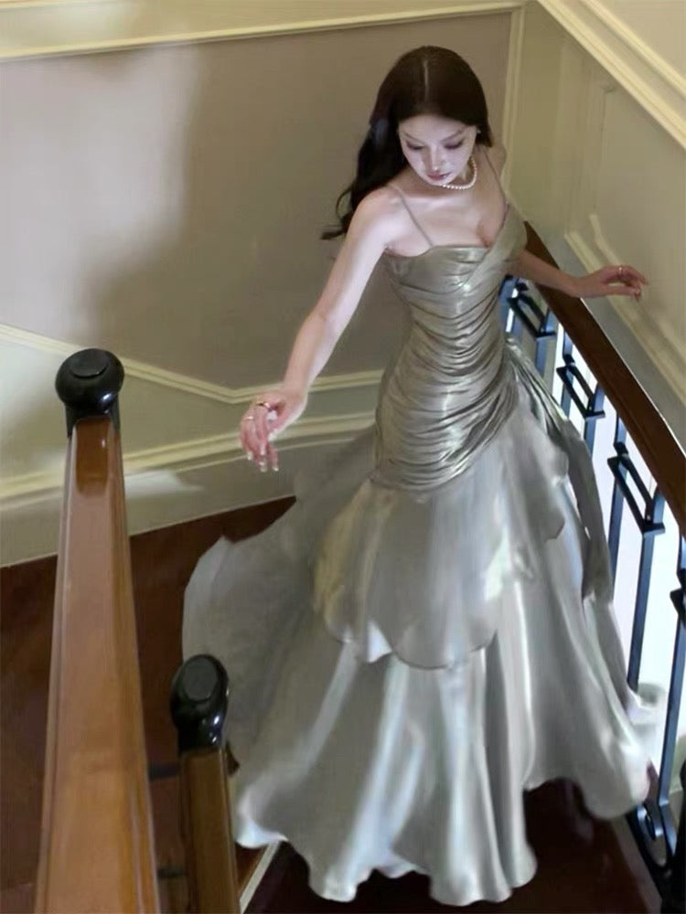 Modest Mermaid Spaghetti Straps Long Prom Dresses Birthday Party Dress ...