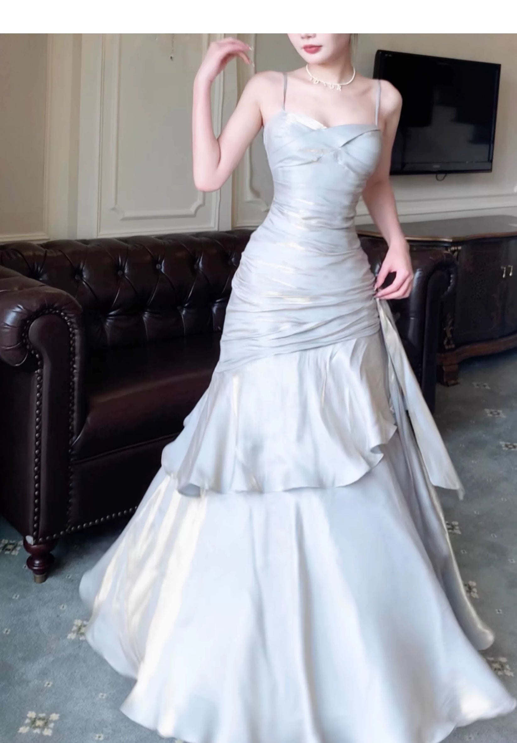 Modest Mermaid Spaghetti Straps Long Prom Dresses Birthday Party Dress ...
