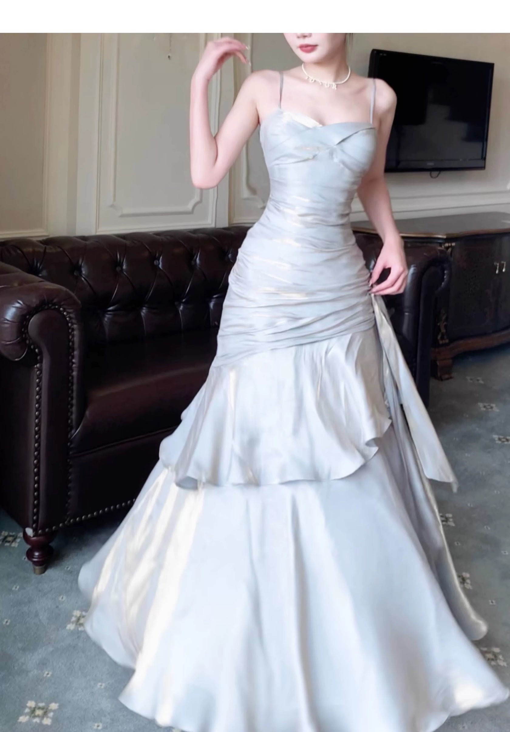 Modest Mermaid Spaghetti Straps Long Prom Dresses Birthday Party Dress ...