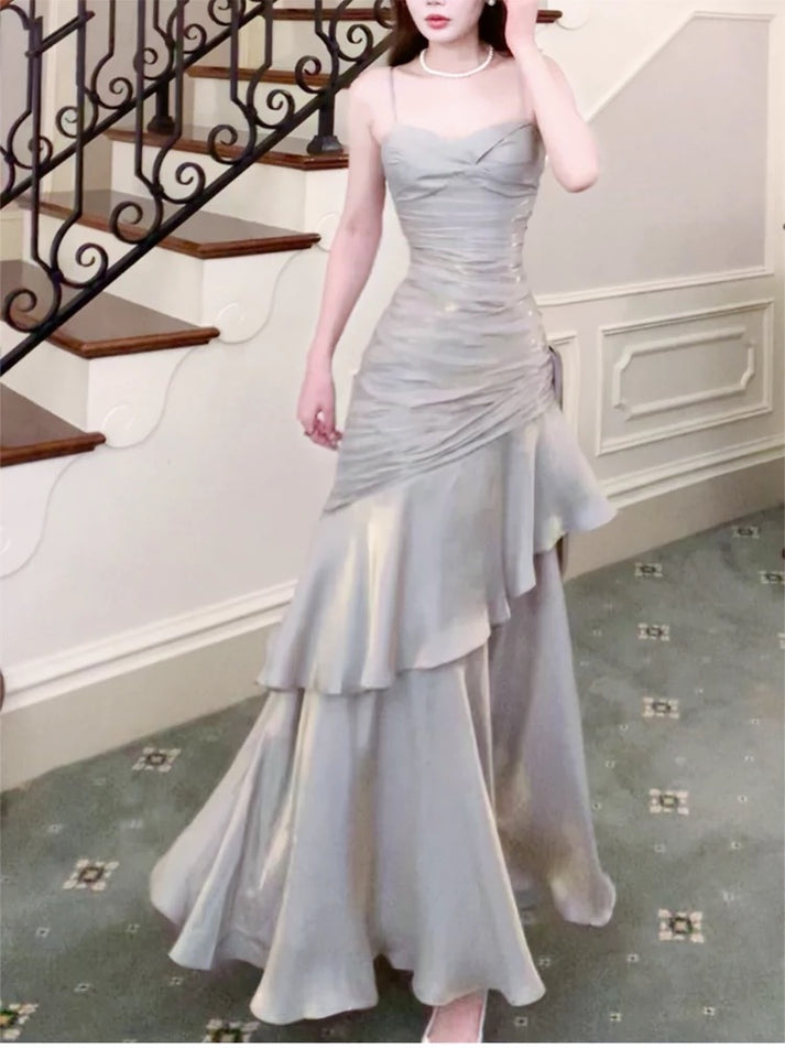 Modest Mermaid Spaghetti Straps Long Prom Dresses Birthday Party Dress ...