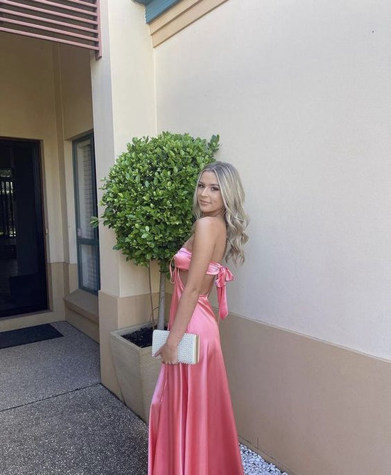 A line Pink Backless Evening Party Dress Long Pink Prom Dress P824 ...