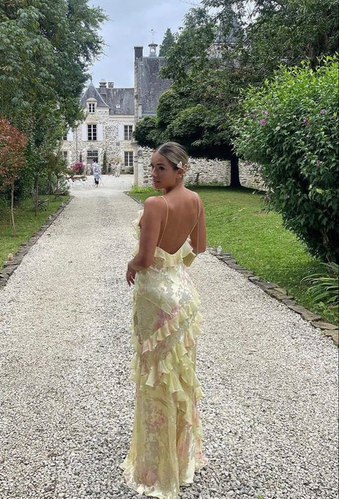 Modest Sheath Straps Chiffon Yellow Prom Dresses P994 – PreppyDress