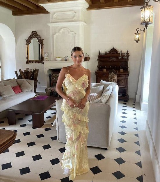 Modest Sheath Straps Chiffon Yellow Prom Dresses P994 – PreppyDress