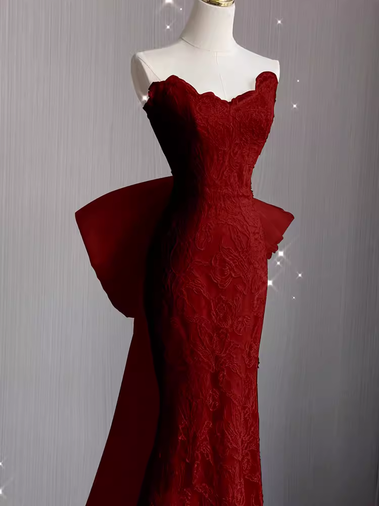 Sexy Mermaid Strapless Red Lace Long Prom Dress P1053 – PreppyDress